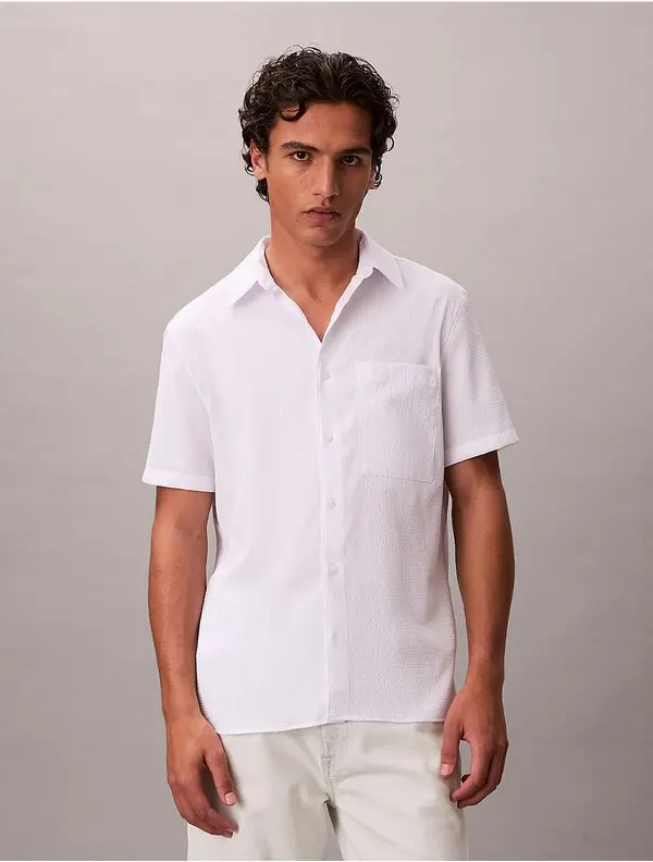 Calvin Klein Solid Seersucker Classic Button-down Shirt - Brilliant White