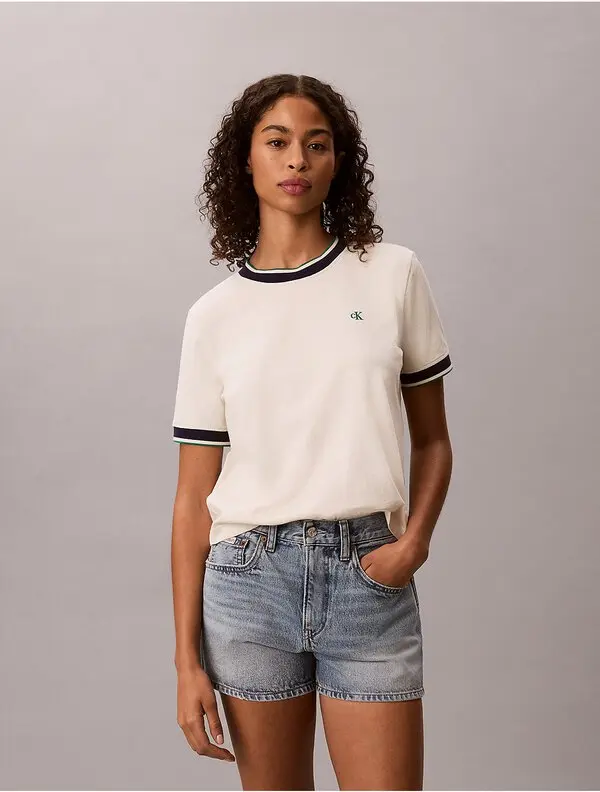 Calvin Klein Monogram Stripe Trim Classic T-shirt - Tofu