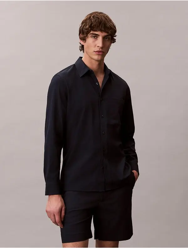 Calvin Klein Solid Seersucker Classic Shirt - Dark Sapphire