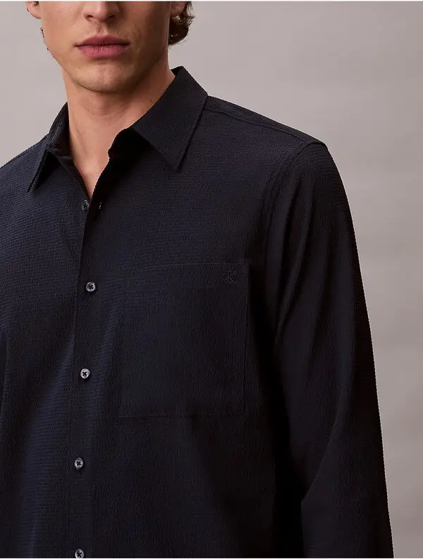 Calvin Klein Solid Seersucker Classic Shirt - Dark Sapphire