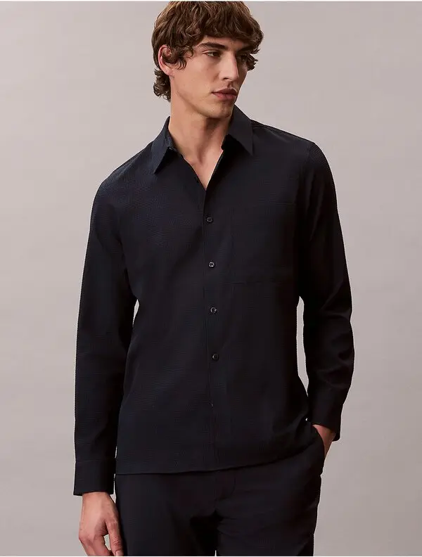 Calvin Klein Solid Seersucker Classic Shirt - Dark Sapphire