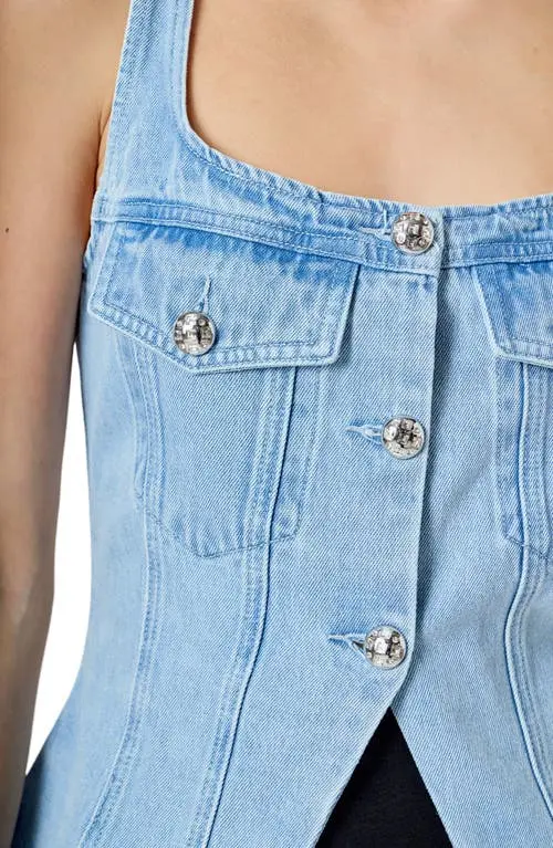 Endless Rose Fitted Denim Cutaway Vest - Light Denim