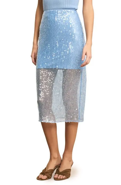 Veronica Beard Allora Sequin Mesh Midi Skirt - Blue Jay