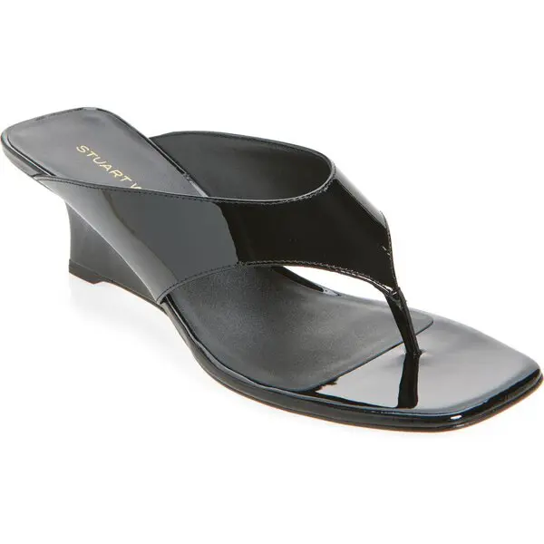 STUART WEITZMAN Vinnie 50 Wedge Thong Sandal - Black
