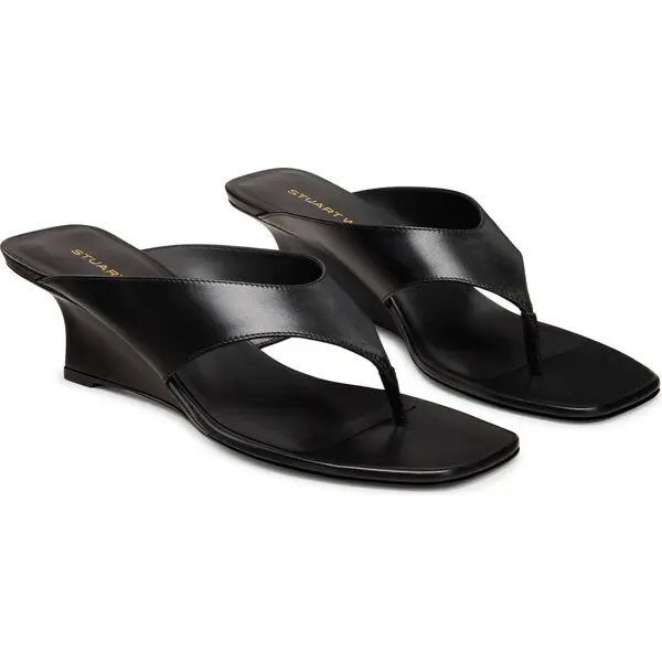 STUART WEITZMAN Vinnie 50 Wedge Thong Sandal - Black/black
