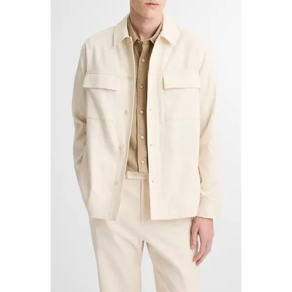 Vince Stretch Linen & Cotton Chore Coat - Bone