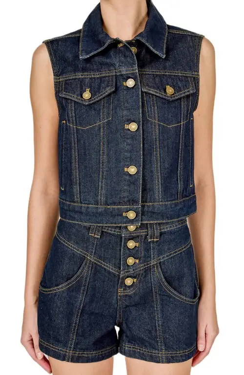 Endless Rose Crop Denim Vest - Dark Navy
