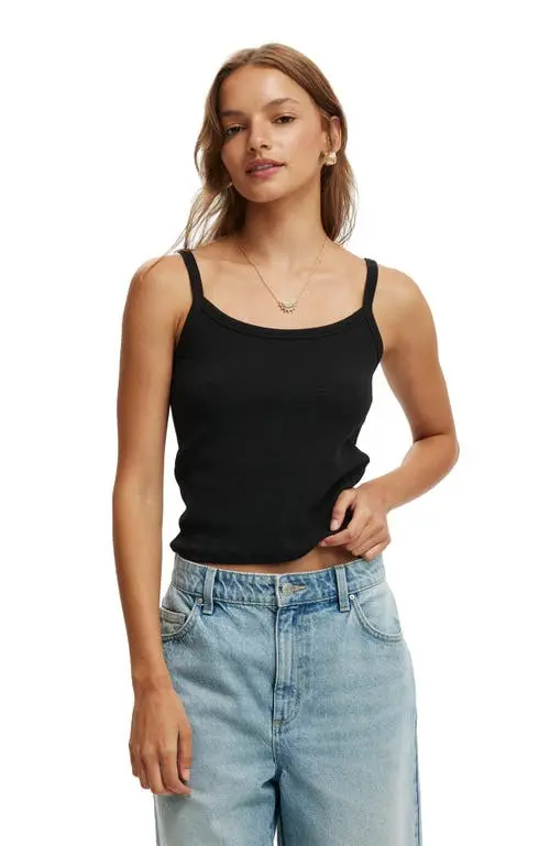 COTTON ON Goldie Rib Scoop Cami - Black
