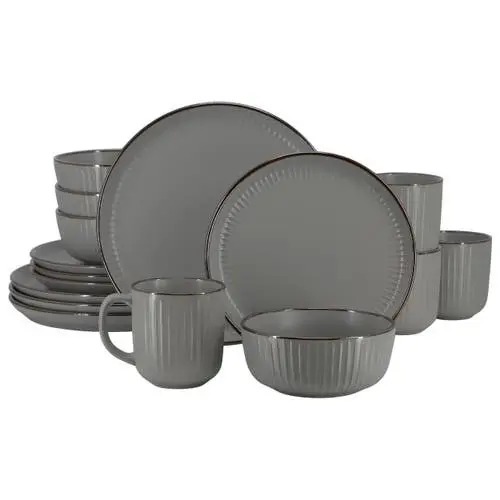 ELAMA Leo 16 Piece Stoneware Dinnerware Set - Dark Gray