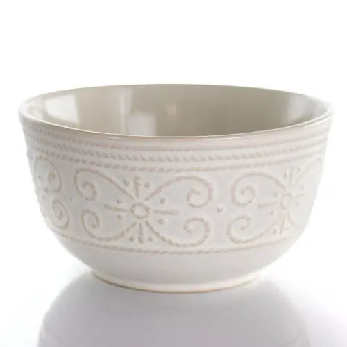 ELAMA Luna 16 Piece Embossed Scalloped Stoneware Dinnerware Set