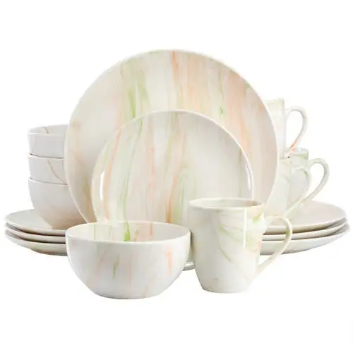 ELAMA Fine Marble 16 Piece Porcelain Dinnerware Set - Multi