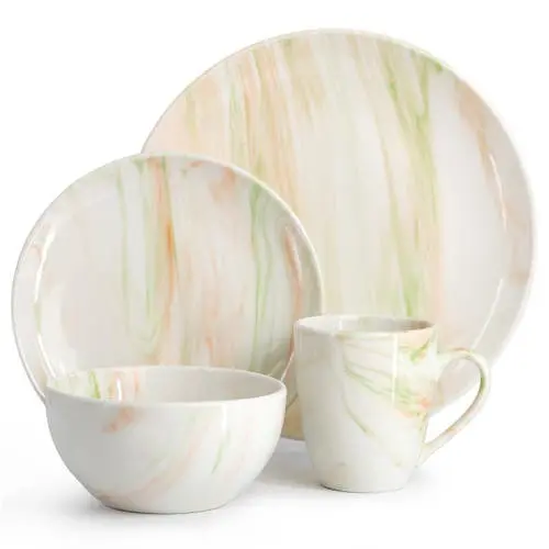 ELAMA Fine Marble 16 Piece Porcelain Dinnerware Set - Multi