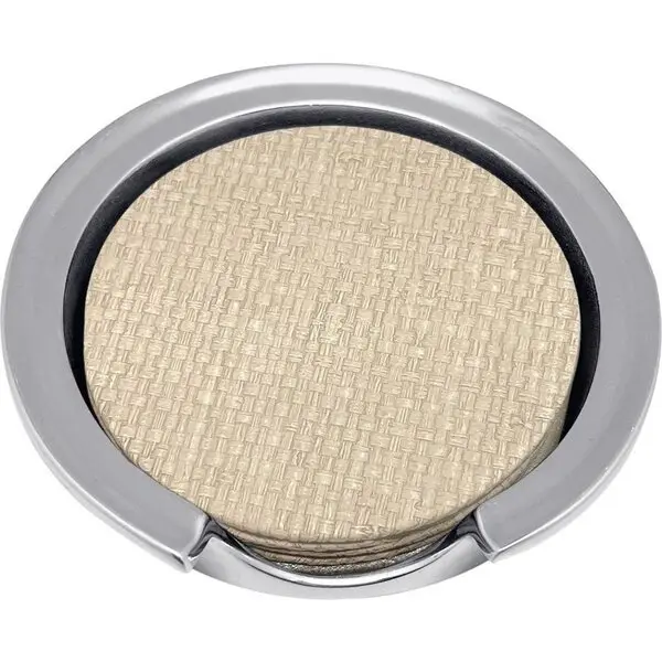 MARIPOSA Set Of 4 Coconut Grove Faux Grasscloth Coasters - Beige