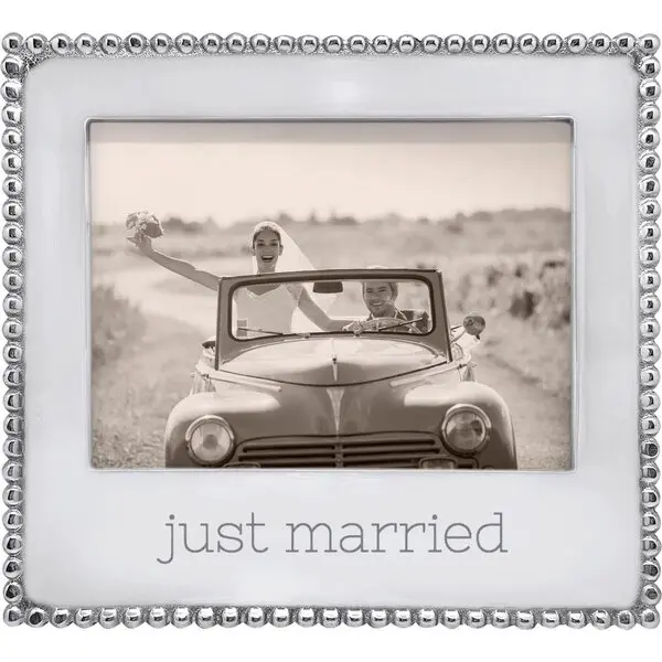 MARIPOSA Beaded Just Married 5 X 7-inch Picture Frame - Silver