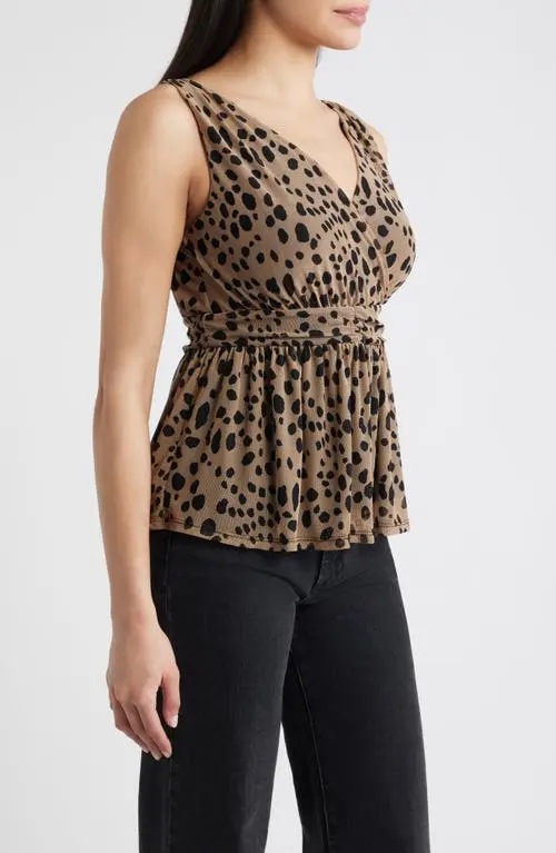 Loveappella Sleeveless Animal Print Peplum Top