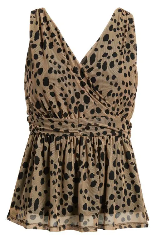 Loveappella Sleeveless Animal Print Peplum Top