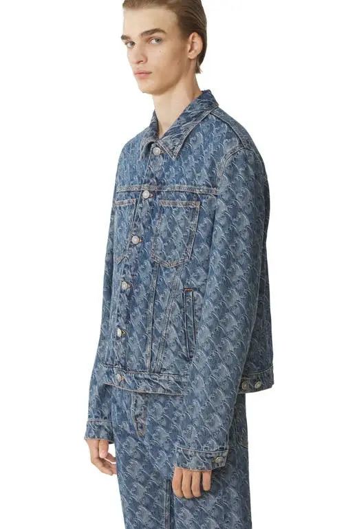 LANVIN Lunar Year Jacquard Denim Trucker Jacket - Blue