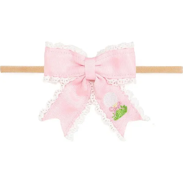 SWEET WINK Golf Tee Embroidered Lace Bow Baby Headband - Pink