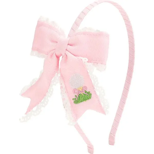 SWEET WINK Golf Tee Embroidered Lace Bow Headband - Pink