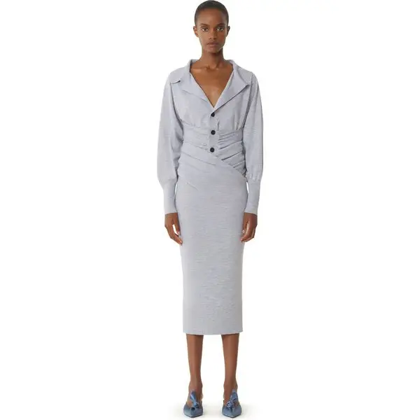 LANVIN Draped Wool Midi Skirt