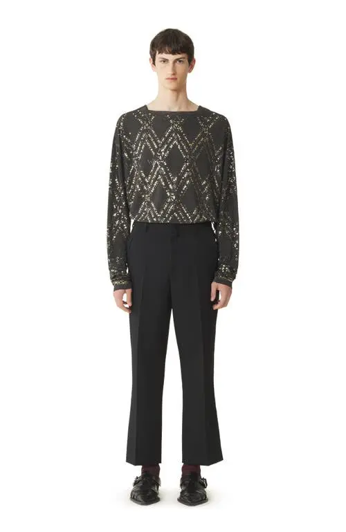 LANVIN Straight-leg Pleated Wool Trousers - Black