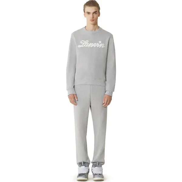 LANVIN Fleece Jogging Pants With Embroidered Logo - Heather Grey