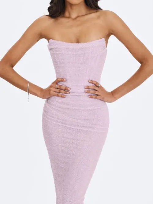 MISS CIRCLE NEW YORK Raylee Beaded Mesh Strapless Sheath Maxi Dress - Lilac
