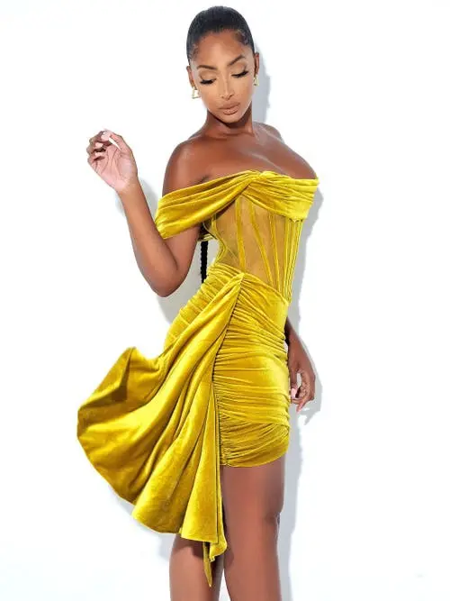 MISS CIRCLE NEW YORK Draped Off-shoulder Corset Mini Dress
