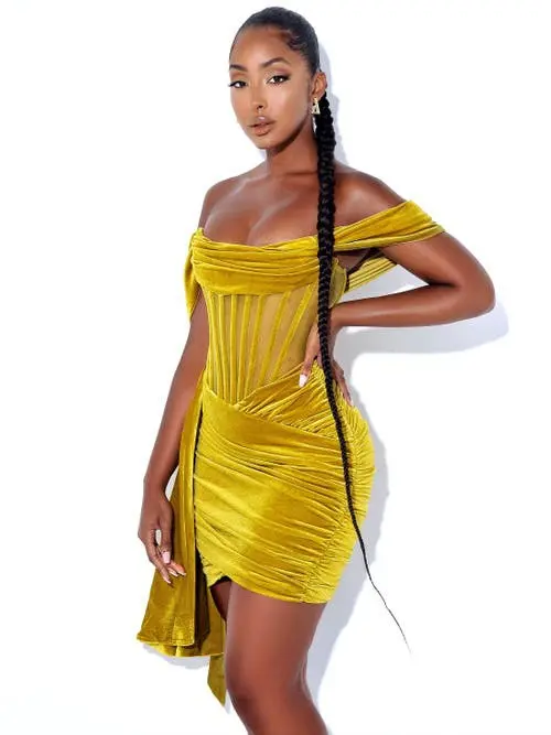 MISS CIRCLE NEW YORK Draped Off-shoulder Corset Mini Dress