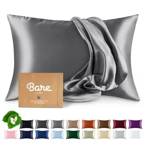 BARE HOME 19 Momme 100% Mulberry Silk Pillowcase - Grey