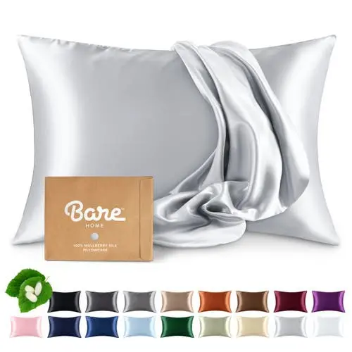 BARE HOME 19 Momme 100% Mulberry Silk Pillowcase - Silver