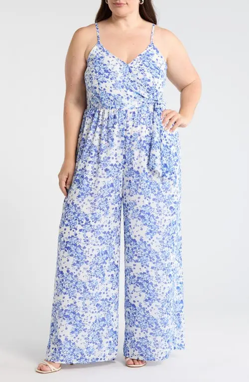 SUGARLIPS Camellia Floral Jumpsuit - White-blue-multi