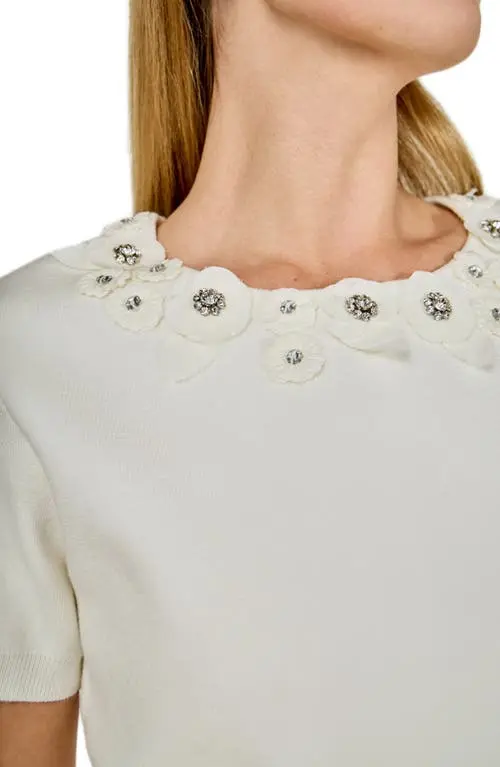 Endless Rose Embellished Floral Appliqué Short Sleeve Sweater