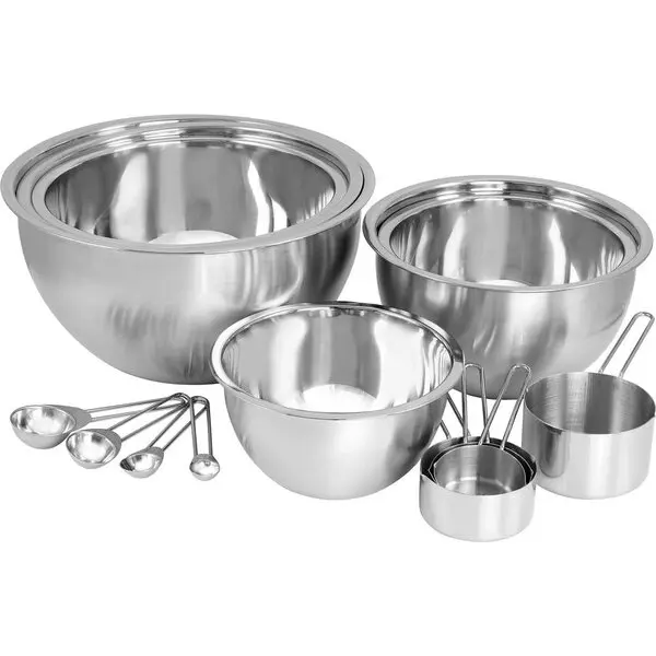 MEGACHEF 14 Piece Stainless Steel Measuring Cup And Spoon Set With Mixing Bowls - Silver
