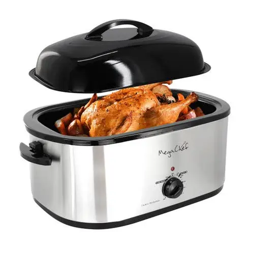 MEGACHEF 22 Quart Electric Roaster Oven With High Dome Self-basting Lid - Black