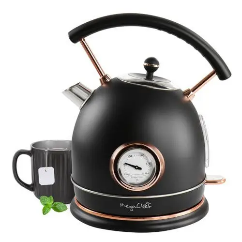 MEGACHEF 1.9 Quart Half Circle Electric Tea Kettle With Thermostat - Black