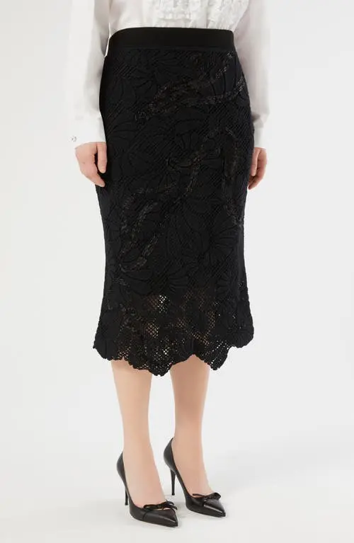 Marina Rinaldi Knit Midi Skirt With Floral Detail - Black