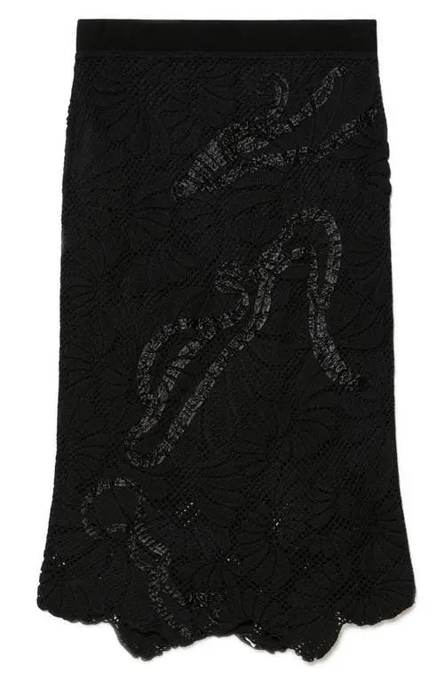Marina Rinaldi Knit Midi Skirt With Floral Detail - Black