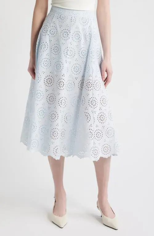 FRAME The Solstice Eyelet Midi Skirt - Ice Blue