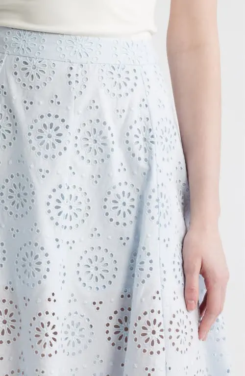 FRAME The Solstice Eyelet Midi Skirt - Ice Blue