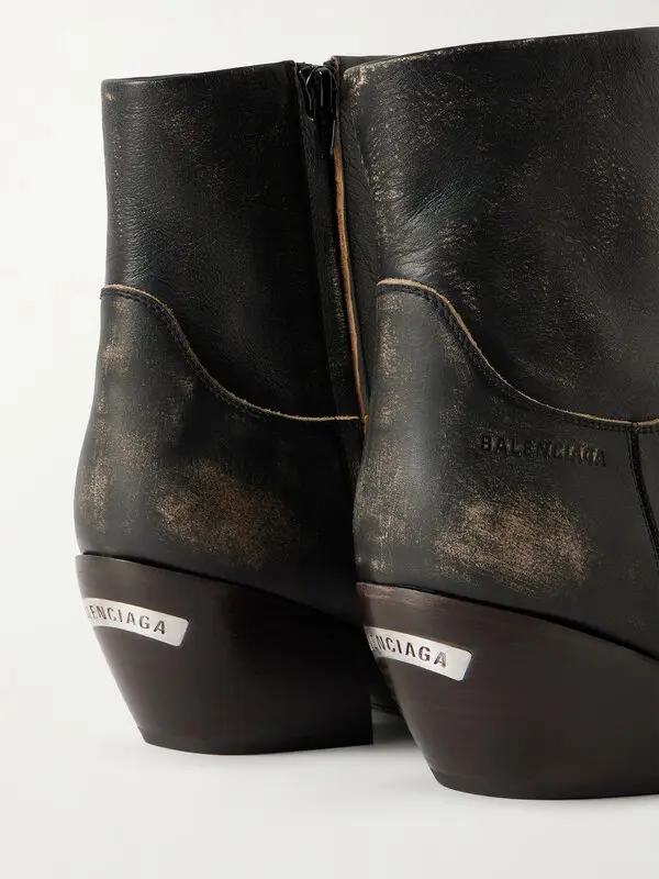Balenciaga Memphis Distressed Leather Cowboy Boots - Black