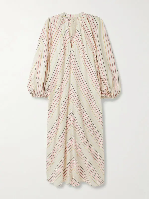 MARRAKSHI LIFE Touareg Striped Cotton Maxi Dress - Off-white
