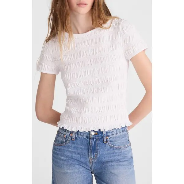 Madewell Smocked Short Sleeve Top - White