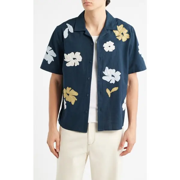WAX LONDON Didcot Floral Cotton & Linen Camp Shirt