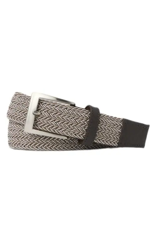 ASHWORTH GOLF Stripe Stretch Belt With Leather Tips - Brown/white