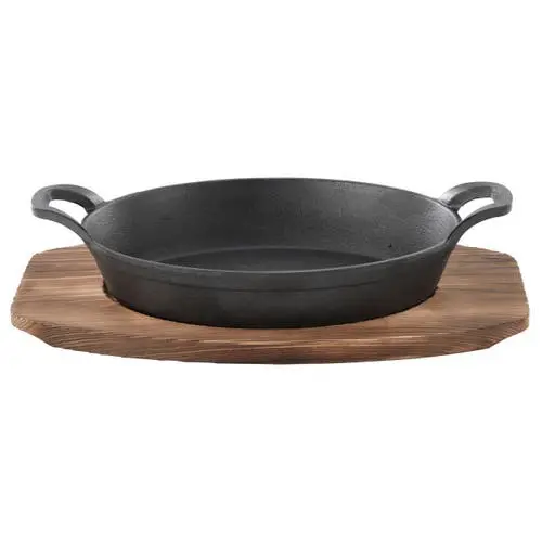 MEGACHEF 4 Piece Mini Cast Iron Oval Pan With Wood Tray Set
