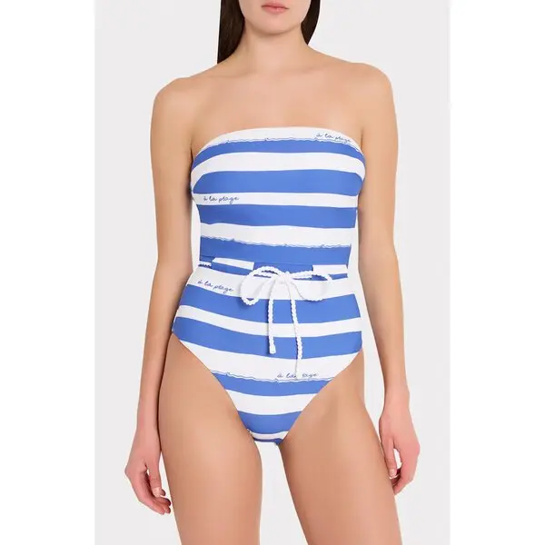 MILLY La Plage Stripe Strapless One-piece Swimsuit - Blue/white