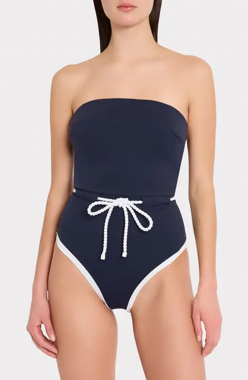 MILLY Strapless Belted One-piece Swimsuit - Navy