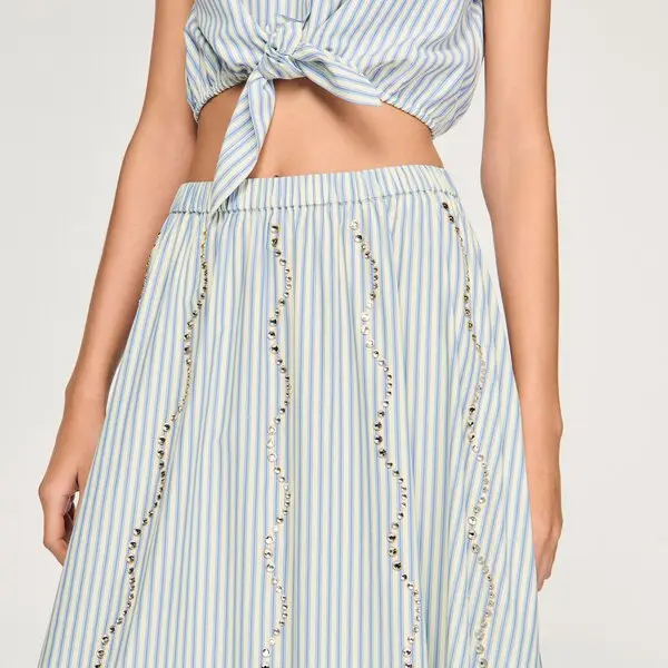 Sandro Striped Maxi Skirt With Rhinestone Detail - Blue