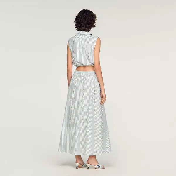 Sandro Striped Maxi Skirt With Rhinestone Detail - Blue